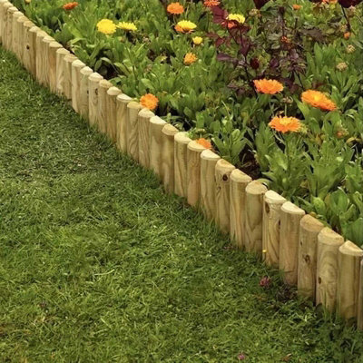 Pack of 2 Wooden Log Picket Fence Panels Garden Wood Lawn Border Flower ...