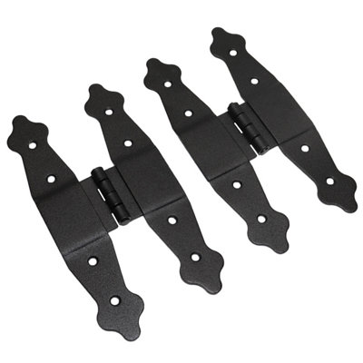 Pack of 2 x 195 mm H Type Hinge Black, Steel H-Shaped Hinges, Weather ...