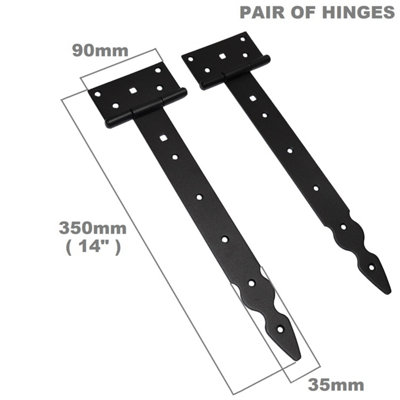 PACK OF 2 X 300 MM T-HINGE BLACK, STEEL TEE HINGES, WEATHER RESISTANT ...