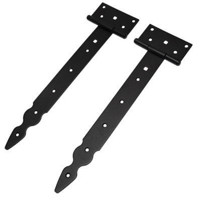 Pack of 2 x 300 mm T-Hinge Black, Steel Tee Hinges, Weather Resistant ...