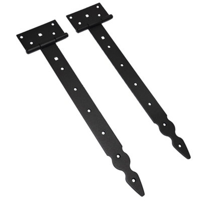 Pack of 2 x 350 mm T-Hinge Black, Steel Tee Hinges, Weather Resistant ...