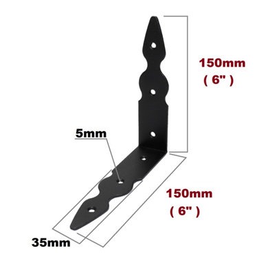 Pack of 2 x Black Corner Brackets - 150 x 150 mm Steel Right Angle Braces L Shaped Metal Bracket ...