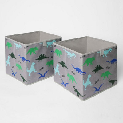 Pack of 2 x Dinosaur Print Cube Storage Boxes