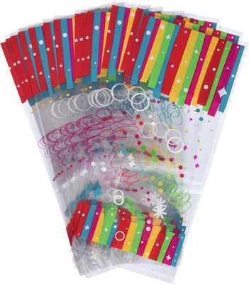 Pack of 20 Rainbow Ribbons Birthday Cellophane Bags 5"x11"