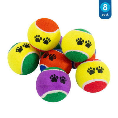 Pack Of 24 Pet Tennis Balls - Multicoloured Paw Print, Dog Puppy Fetch ...
