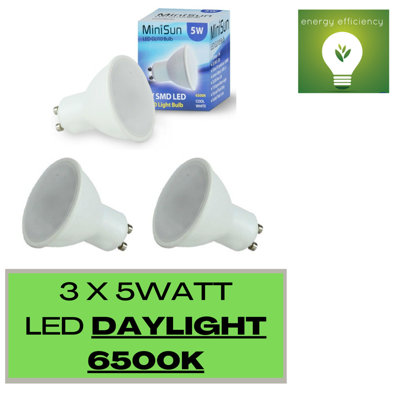 Pack of 3 - 5W Equals 50W Minisun LED GU10 Daylight 6500k Light Bulb gu10C