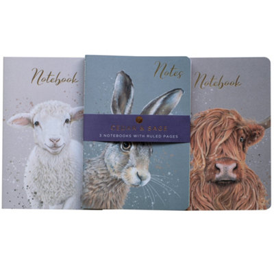 Pack Of 3 A5 Animals Design Notebooks Ruled Lined Paper School Office ...