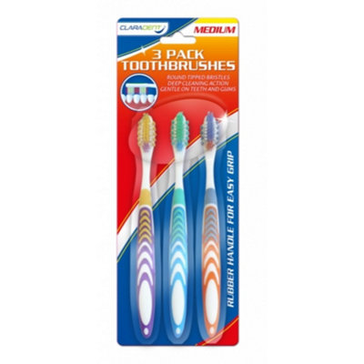 Pack of 3 Adult Toothbrushes by Claradent.