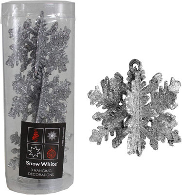 Pack of 3 Hanging Silver Snowflake Christmas Decorations