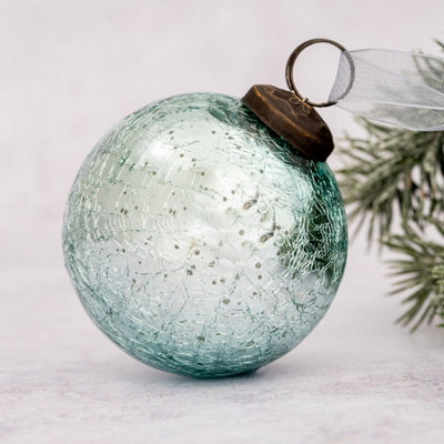 Pack of 3 Large Mint 3" Crackle Glass Christmas Ball Decoration