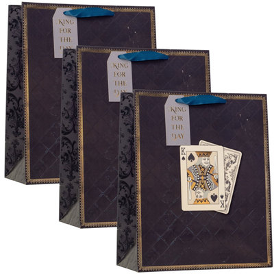 Pack Of 3 Large Paper Gift Bags Playing Card King Design With Ribbon ...