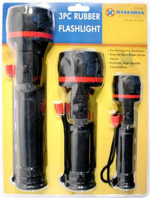 Pack Of 3 Rubber Torch Set Flashlight Durable Outdoor & Indoor