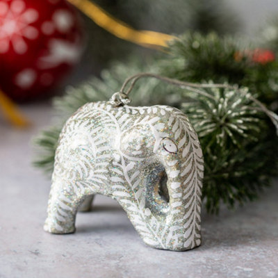 Pack of 3 Silver Glitter Swirl Hanging Elephant Ornament
