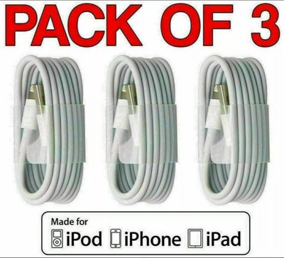 Pack of 3 USB to Lightning Charging Data Cables for iPhone & iPad