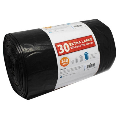 Pack Of 30 Large 240L Black Heavy Duty Wheelie Bin Refuse Rubbish ...
