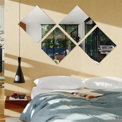 Pack of 4 Acrylic Mirrors Wall Mounting Self Adhesive Versatile Square Mirror Tile Set Indoor Home