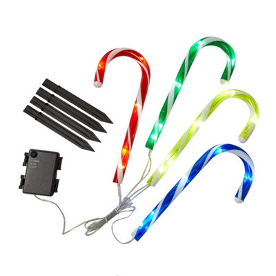 Pack of 4 Candy Cane LED Light - Battery Powered - 20 LED Lights In ...