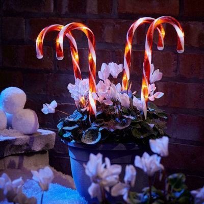 PACK of 4 Candy Cane LED Pathway Markers Garden Stake Lights - Battery ...