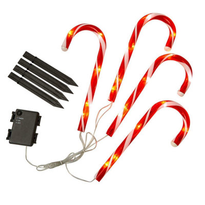 PACK of 4 Candy Cane LED Pathway Markers Garden Stake Lights - Battery ...