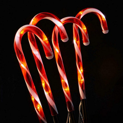 PACK of 4 Candy Cane LED Pathway Markers Garden Stake Lights - Battery ...