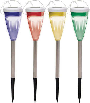 Pack of 4 Colour Changing Solar Powered LED Garden Hanging/Stake Lights ...