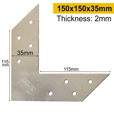 Pack of 4 - Heavy Duty Galvanised Flat Angle Bracket Angle Plate L ...