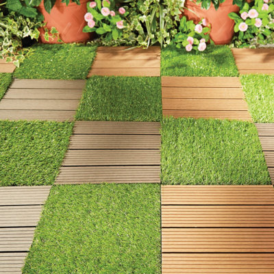 Pack of 4 Interlocking Grass Tiles - Maintenance-Free Garden Flooring ...