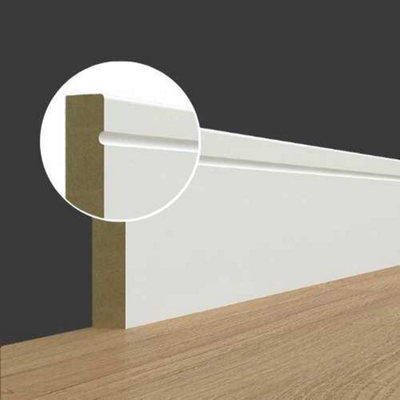 PACK OF 4 - WHITE SKIRTING BOARD VENEERED V GROOVE 145 X 16MM X 2800MM ...