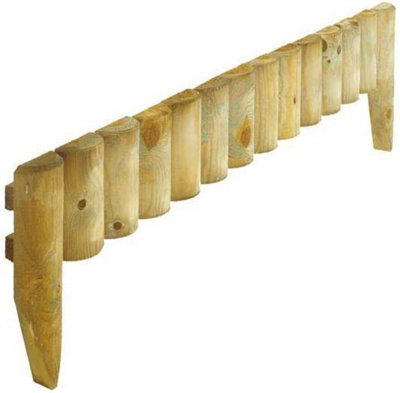 Pack of 4 Wooden Log Picket Fence Panels Garden Wood Lawn Border Flower ...