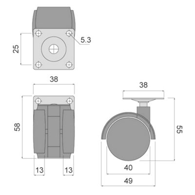 Pack of 4 x Rubber Swivel Furniture Castors Wheels - 40 mm Universal ...