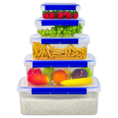 Pack of 5 BPA Free Plastic Food Storage Containers with Lids for Rice ...