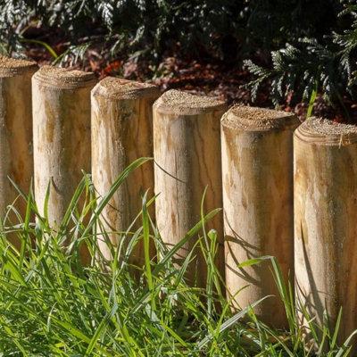 Pack of 5 Wooden Log Picket Fence Panels Garden Wood Lawn Border Flower ...