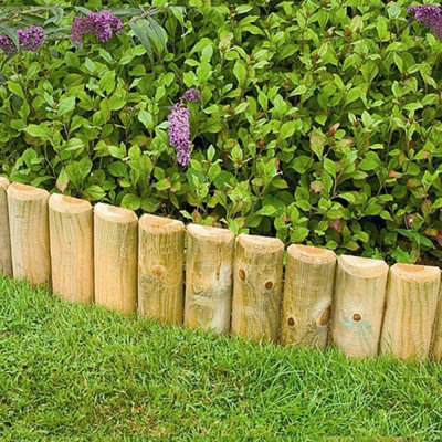 Pack of 5 Wooden Log Picket Fence Panels Garden Wood Lawn Border Flower ...