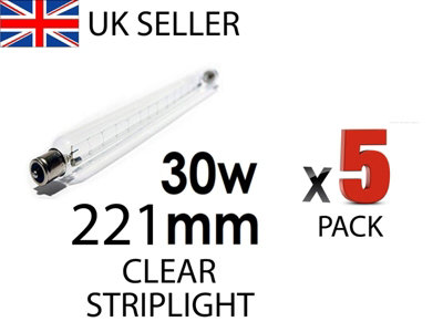 PACK OF 5 X 221MM 30W STRIPLIGHT INCANDESCENT FILAMENT DOUBLE ENDED TUBULAR S15 | DIY at B&Q