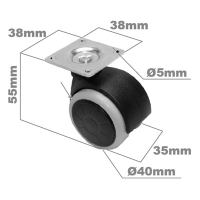 Pack of 5 x Rubber Swivel Furniture Castors Wheels - 40 mm Universal ...