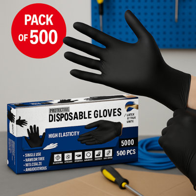 Pack of 500 Black Nitrile Disposable Glove in Small Size Latex Free ...