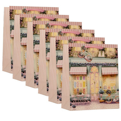 Pack Of 6 Large Paper Gift Bags Parisienne Sweet Shop Bicycle Design ...