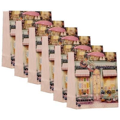 Pack Of 6 Medium Paper Gift Bags Parisienne Sweet Shop Bicycle Design ...