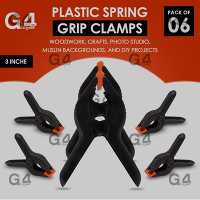 Pack of 6 Plastic Spring Grip Clamps 3 Inches Quick Grip Craft Wood ...
