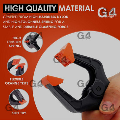 Pack of 6 Plastic Spring Grip Clamps 3 Inches Quick Grip Craft Wood ...