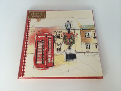 Pack of 6 'Red Telephone & Lanterns' Design Christmas Greeting Cards