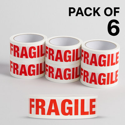 Pack of 6 strong fragile packing tape 48mm x 66m heavy duty parcel tape ...