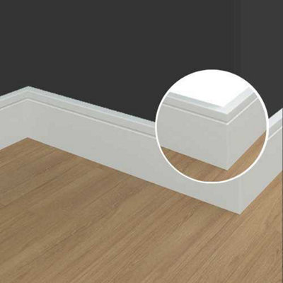 PACK OF 6 WHITE SKIRTING BOARD VENEERED V GROOVE, 120MM X 16MM X 2800MM ...