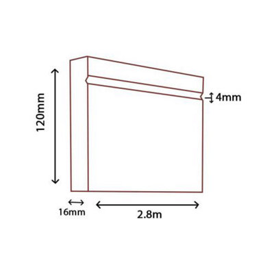 PACK OF 6 WHITE SKIRTING BOARD VENEERED V GROOVE, 120MM X 16MM X 2800MM ...