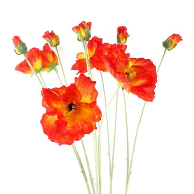 Pack of 6 x 100cm Artificial Poppy Stem - 2 Flowers | DIY at B&Q