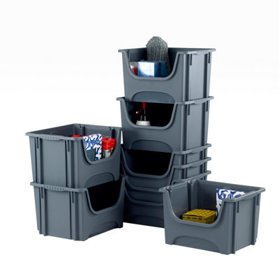 Pack of 7 50 Litre Large Stacking Nesting Storage Bins | DIY at B&Q