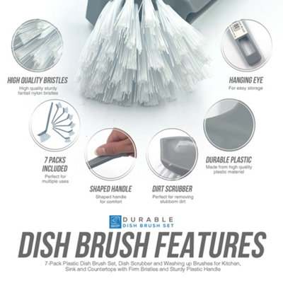 Pack of 7 Plastic Dish Stiff Brush Set