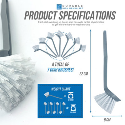 Pack of 7 Plastic Dish Stiff Brush Set