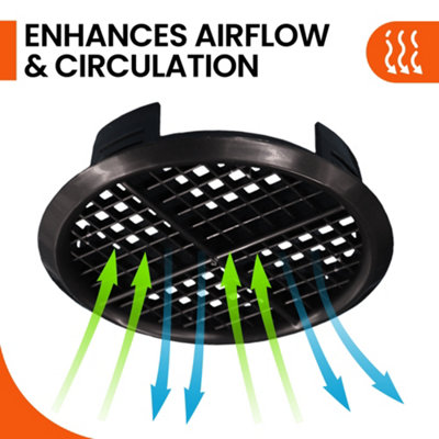 Pack of 8 Black Plastic 68mm Round Soffit Air Vents Push in Roof and ...
