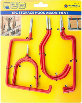 Pack Of 8 Wall Hook Set Red Rubber Coated Garage Tool Equipment Ladder ...